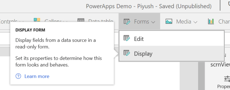 PowerApps add a Display Form – Piyush K Singh
