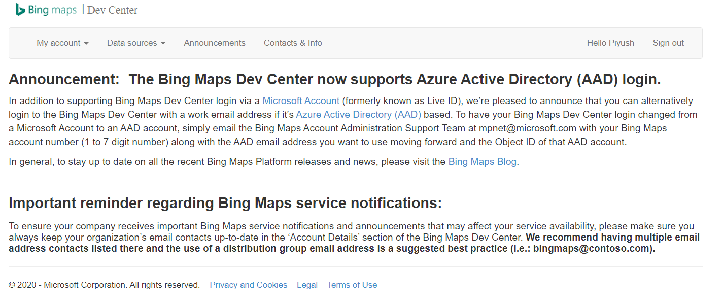 Create a new Bing Maps Key – Piyush K Singh